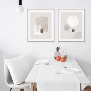 2 Piece Abstract Mid Century, Abstract Geometric Print, Brush Strokes ...