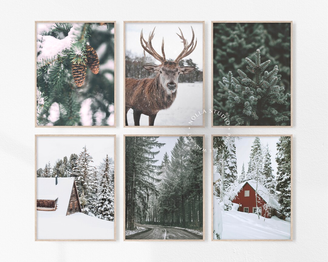 Winter Print Set of 6, Christmas Gallery Wall Art, Rustic Holiday ...
