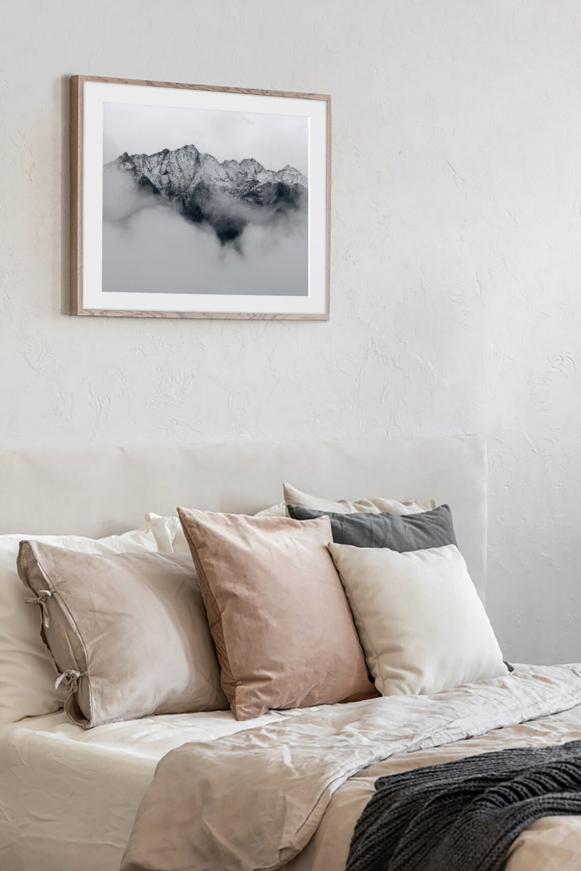 Mountain Print, Snow Mountain Poster, Nordic Nature Wall Art, Foggy ...