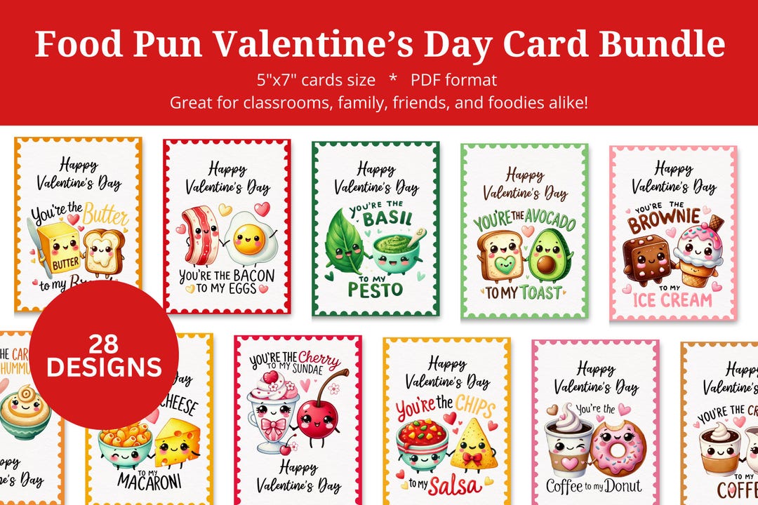Printable Food Pun Valentine Cards, Funny and Cute Kids Digital ...