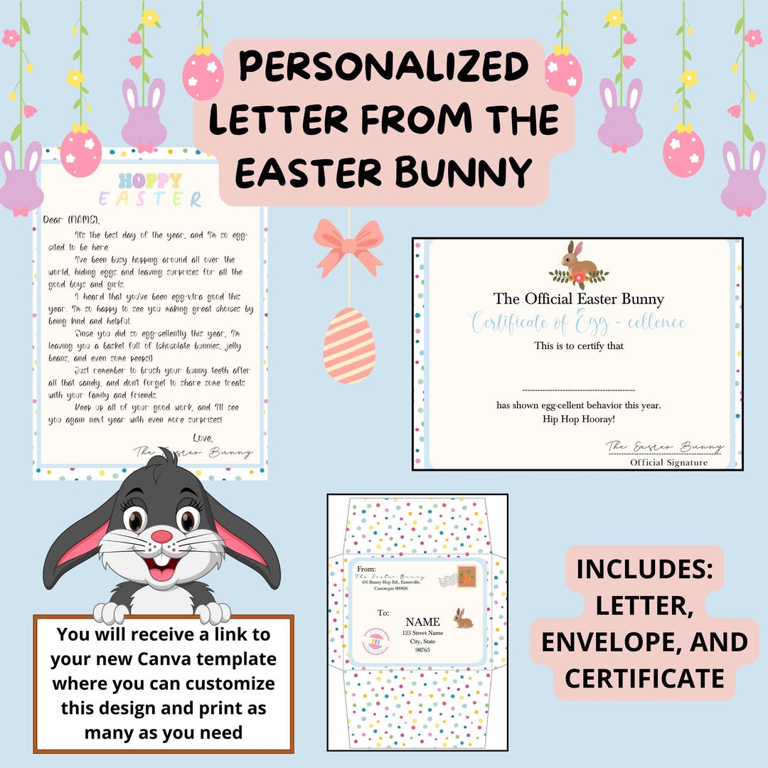 Custom Easter Bunny Letter, Editable Printable Set for Kids ...