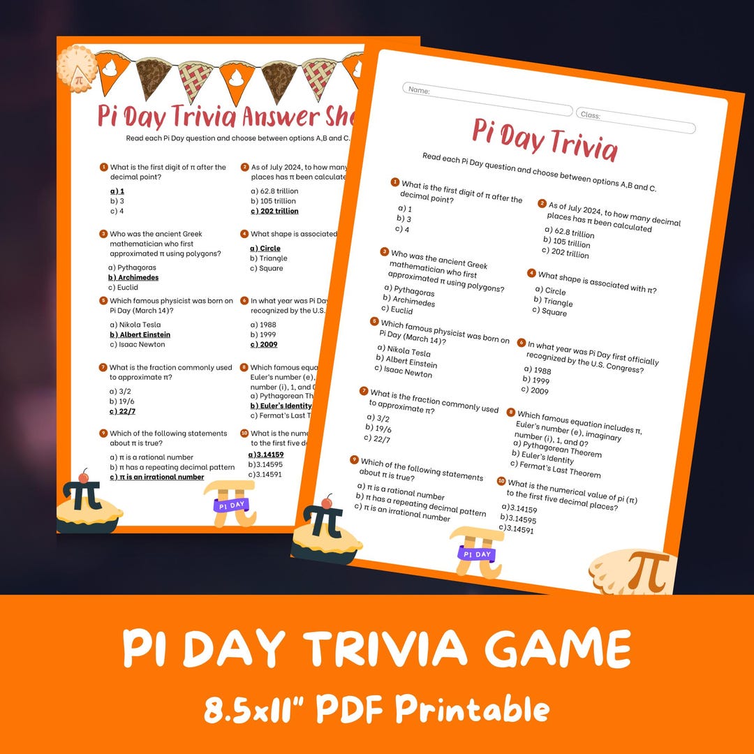 Pi Day Trivia Game, Printable Fun Activity for Kids and Adults, Classroom Math Game, Pi Day ...