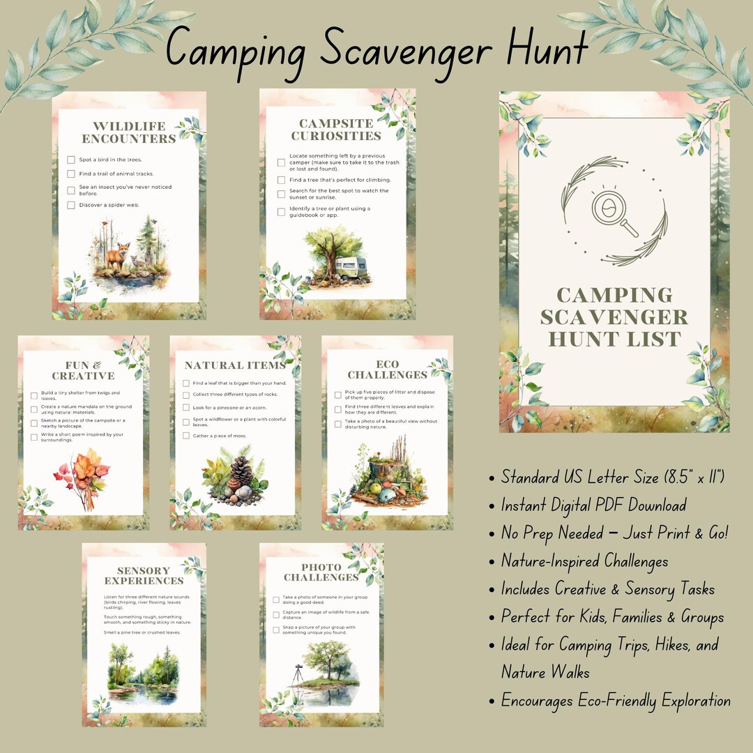Camping Theme Scavenger Hunt | Outdoor Kids Activity | Nature Hike Game ...