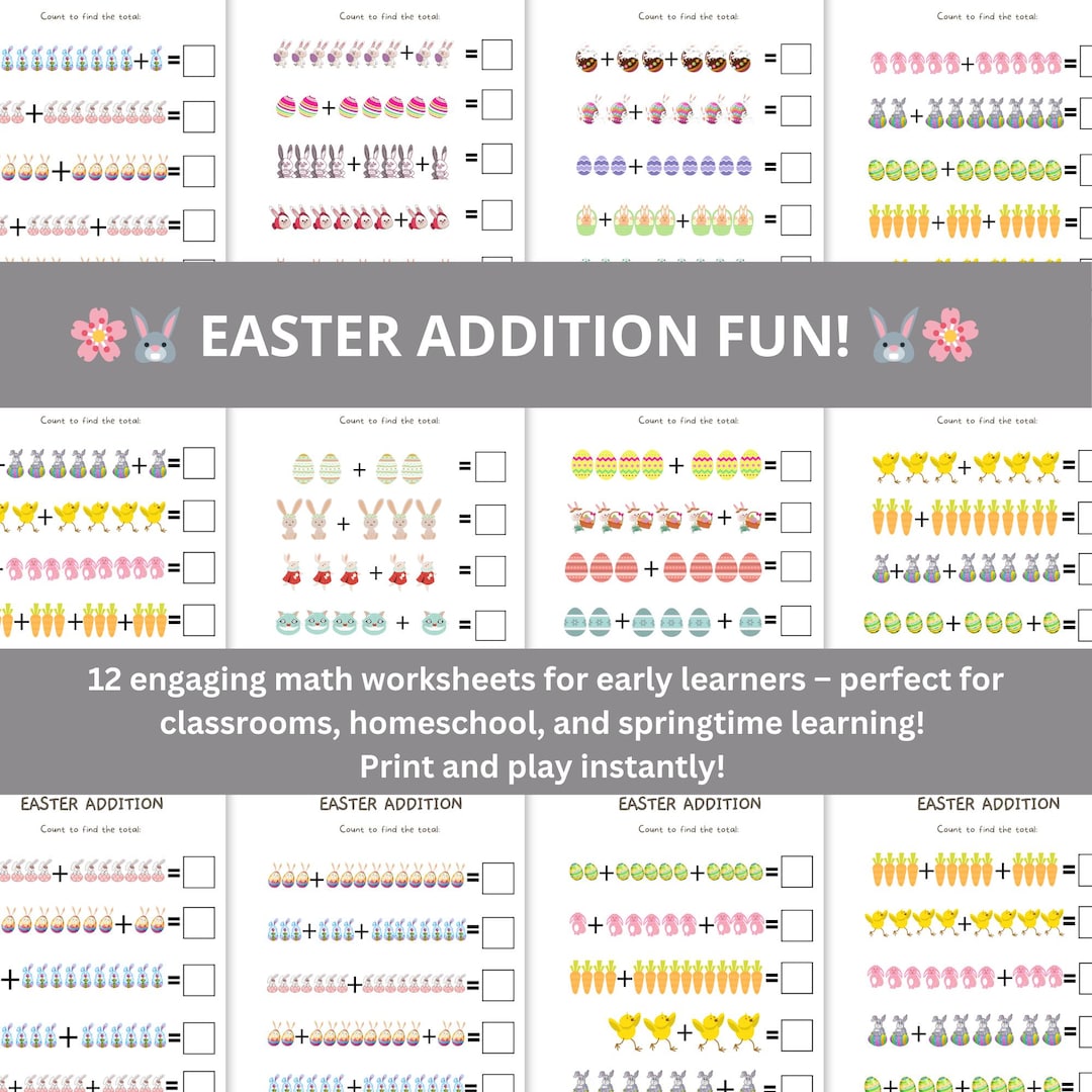 Easter Printable Worksheets | Math Addition Fun Spring Learning for ...