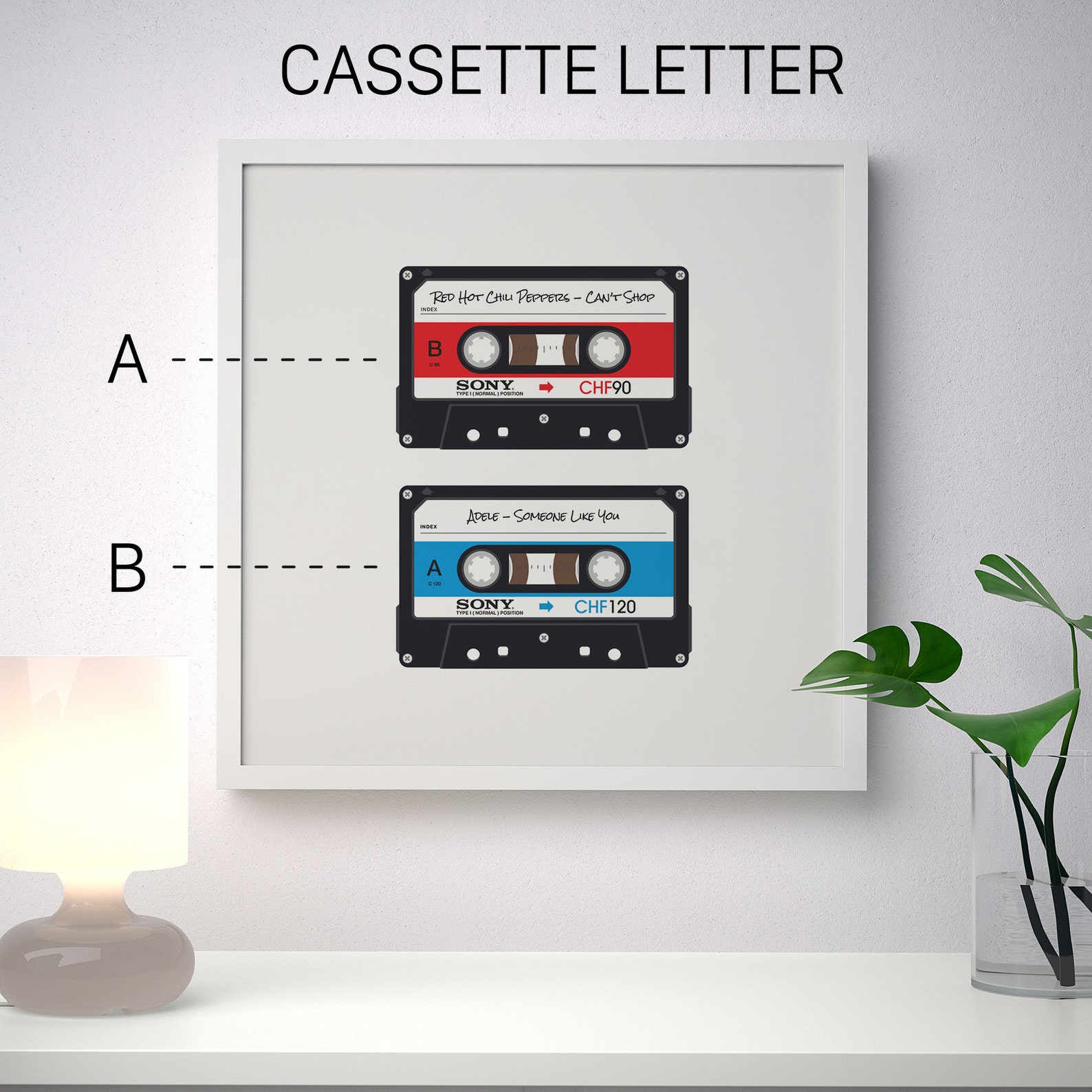 2 Custom Retro Cassette Poster Print Personalised Music Mix Tape Wall ...