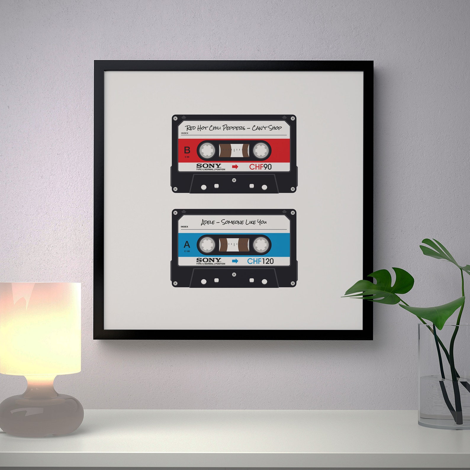 2 Custom Retro Cassette Poster Print Personalised Music Mix Tape Wall ...