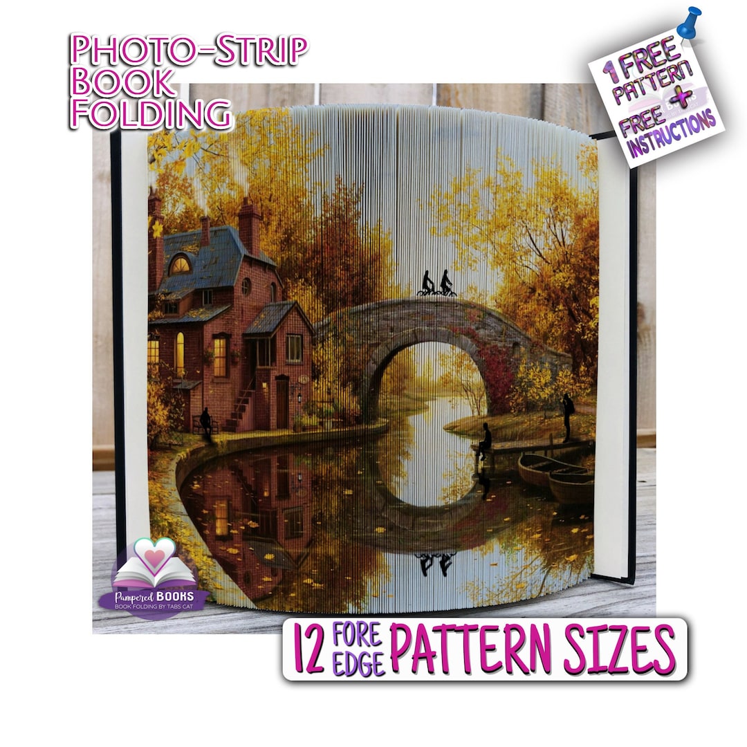 Autumn Bridge Fore Edge Book Folding Pattern Lake House DIY Photo Strip ...