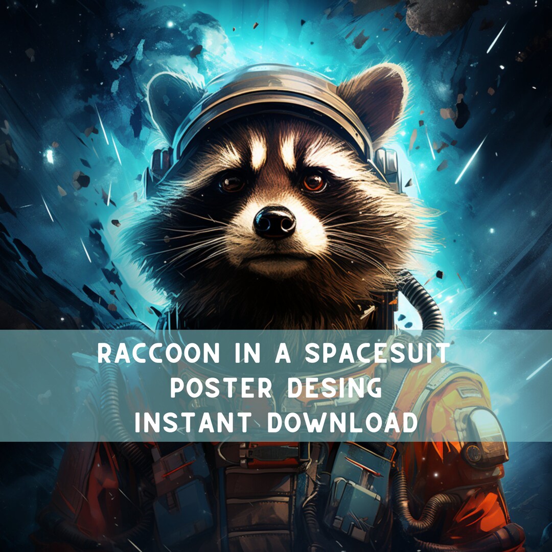 Raccoon in a Spacesuit Design Instant Download Vector Art Space ...