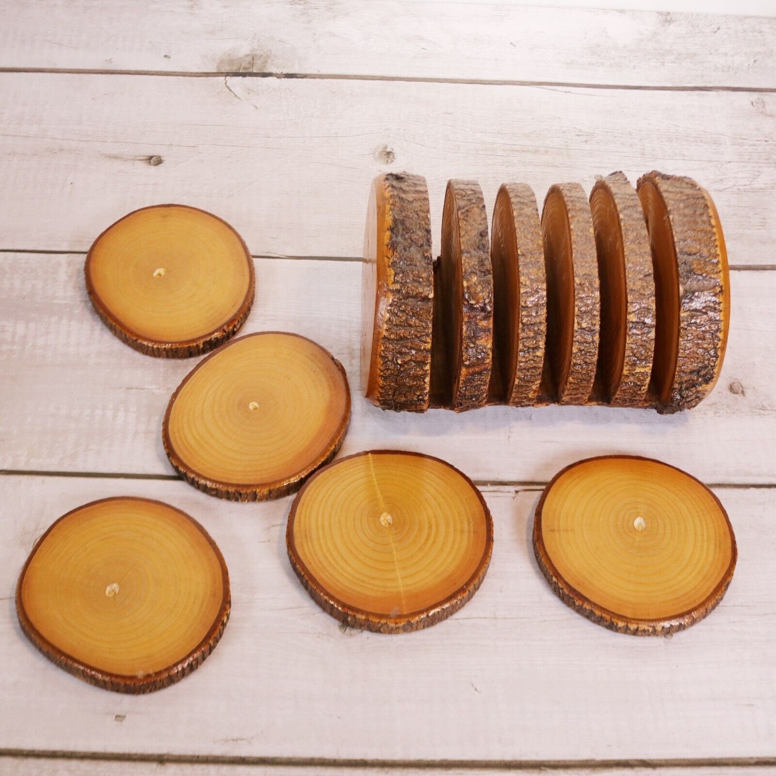 Vintage Log Slice Coasters in Log Holder Live Edge Tree Bark Unique - Etsy