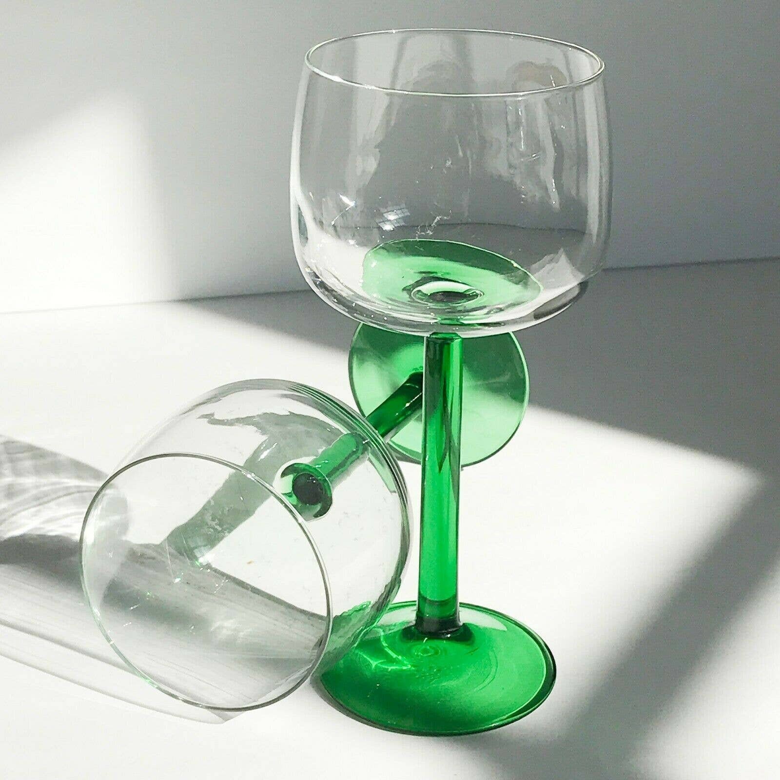 Vintage Green Stem Tall Wine Glasses Luminarc France Set Of 2 Etsy