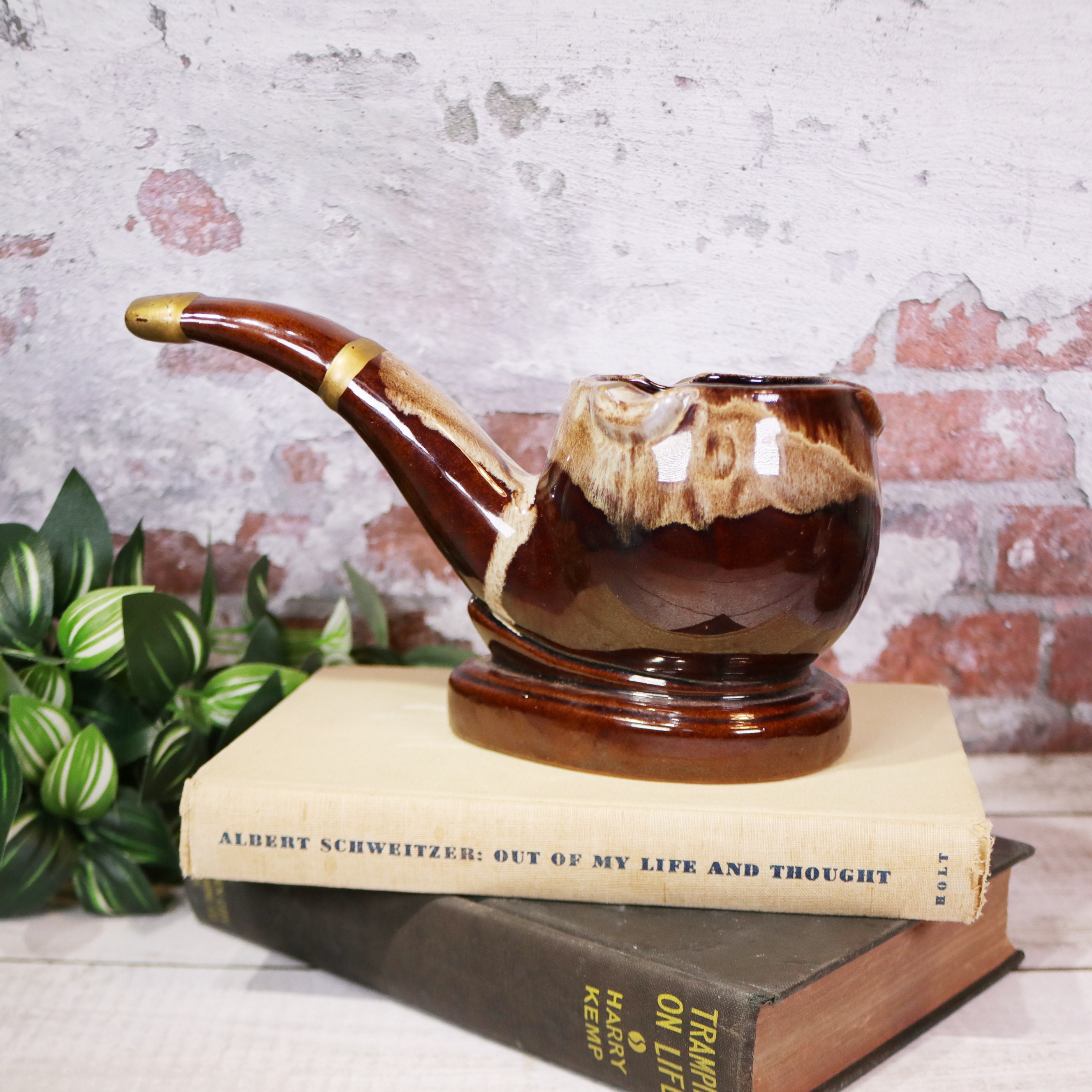 Drip Glaze PIPE ASHTRAY Vintage TOBACCO Brown Drip With Gold Trim Napco ...