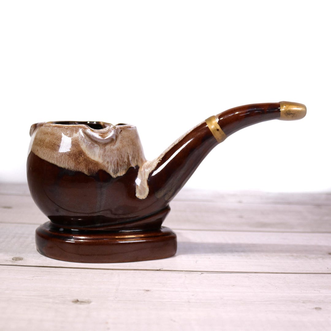 Drip Glaze PIPE ASHTRAY Vintage TOBACCO Brown Drip With Gold Trim Napco ...