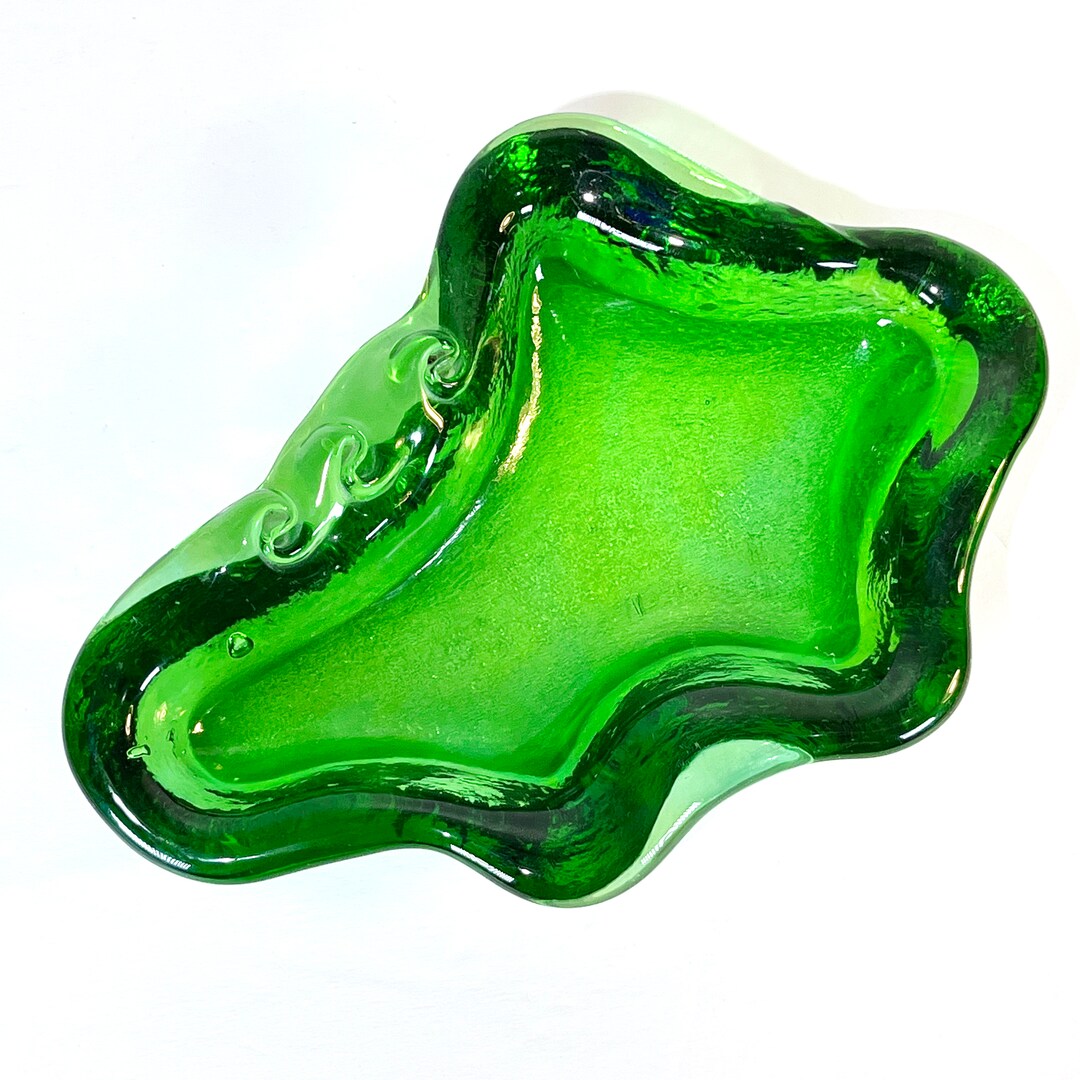 Vintage Amoeba Ashtray Fenton Green Freeform Hand Blown Swirls Art ...
