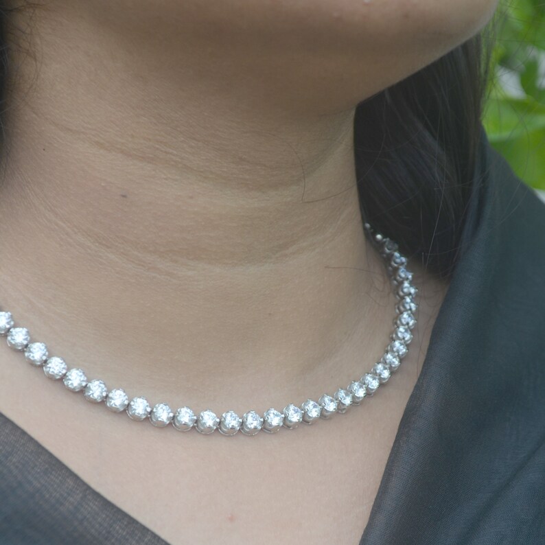 Single Line Diamond Necklace Over Sterling 925 Silverfor - Etsy