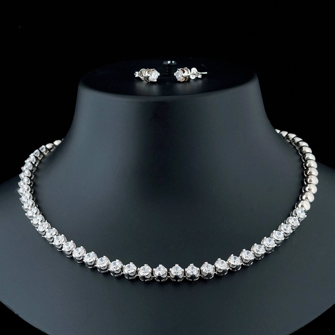 Single Line Diamond Necklace Over Sterling 925 Silverfor - Etsy