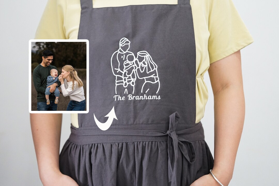 Personalized Embroidery Apron, Line Drawing From Photo, Cotton Apron ...
