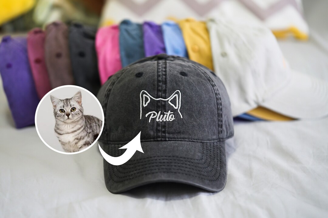 Custom Pet Ear Outline Drawing Baseball Hat, Personalized Embroidery ...