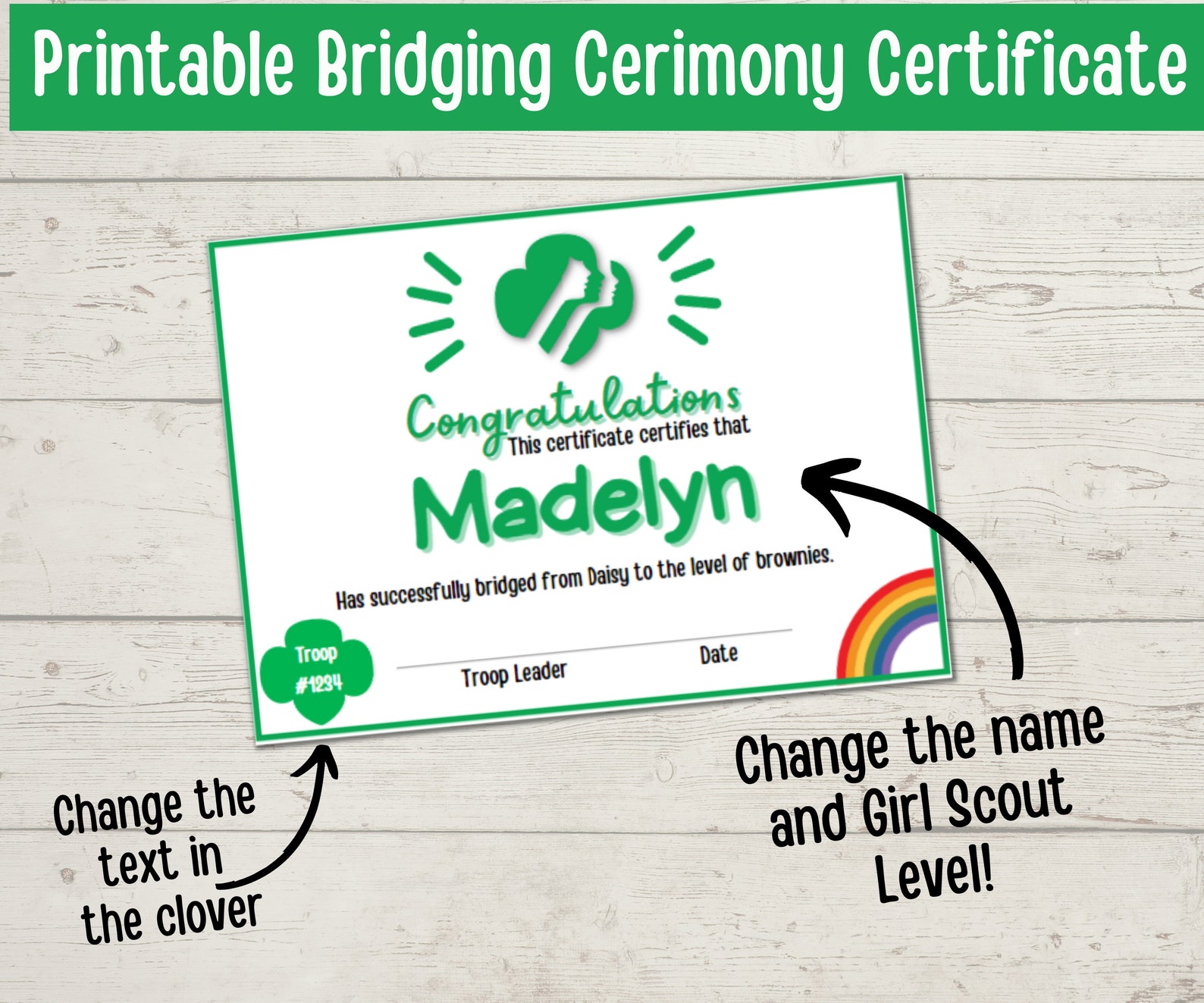 Girl Scout Bridging Ceremony Certificate - INSTANT DOWNLOAD - Daisy ...