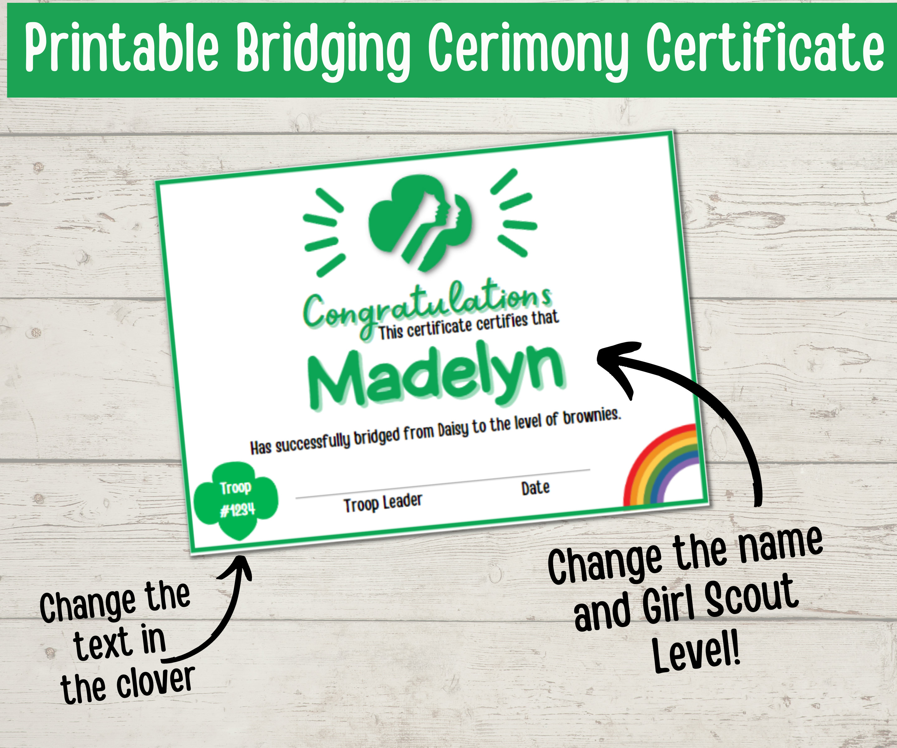 Girl Scout Bridging Ceremony Certificate - INSTANT DOWNLOAD - Daisy ...