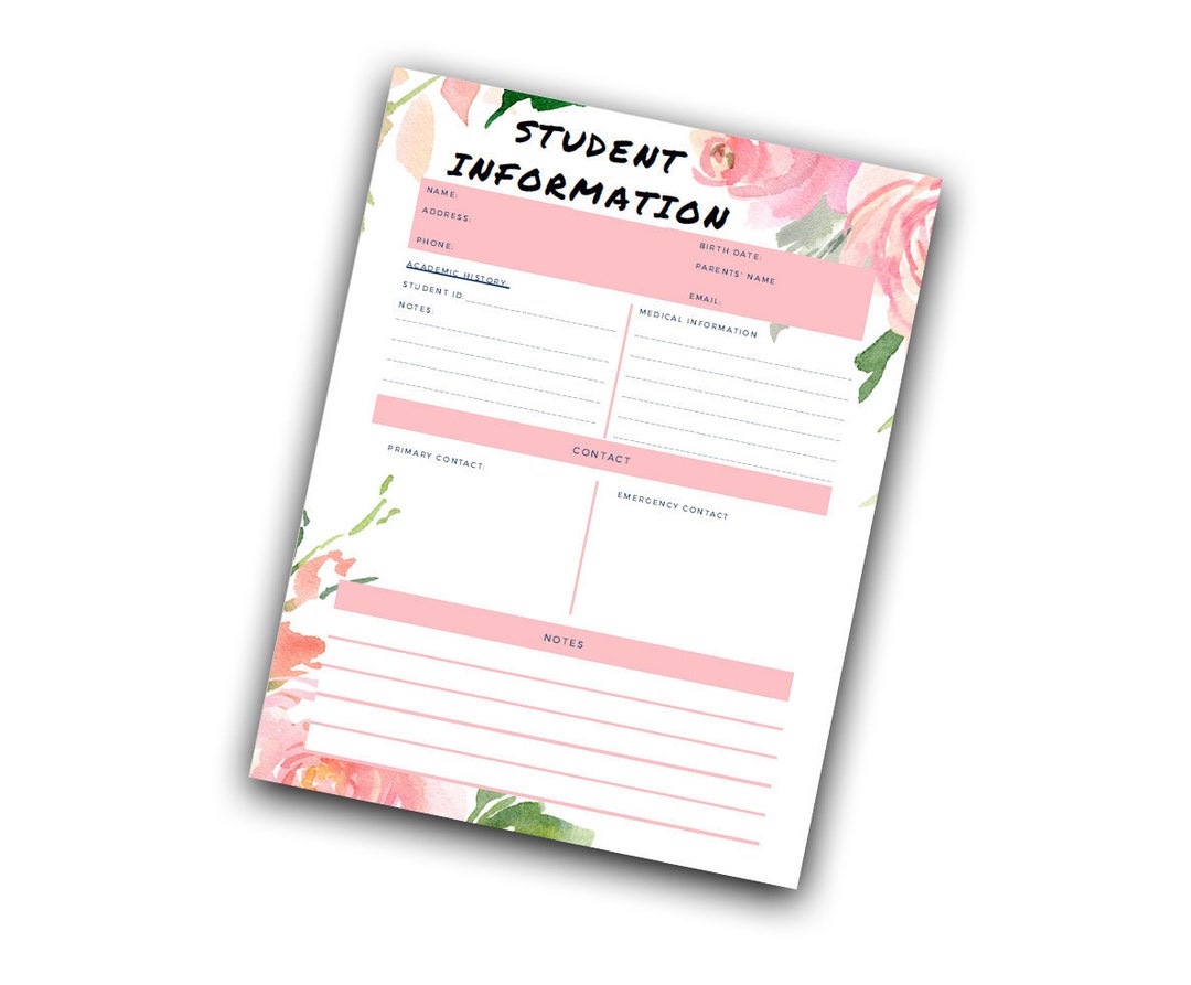 Student Information Printable Form! - Etsy