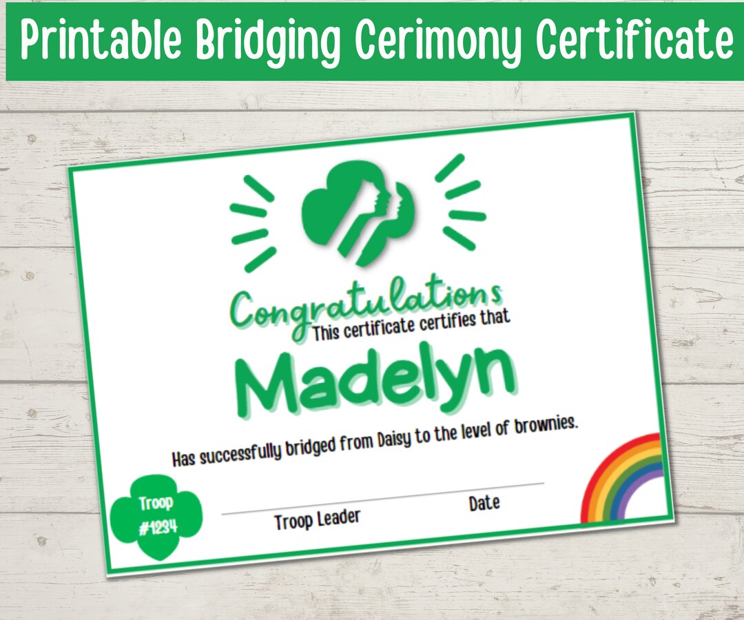 Girl Scout Bridging Ceremony Certificate - INSTANT DOWNLOAD - Daisy ...