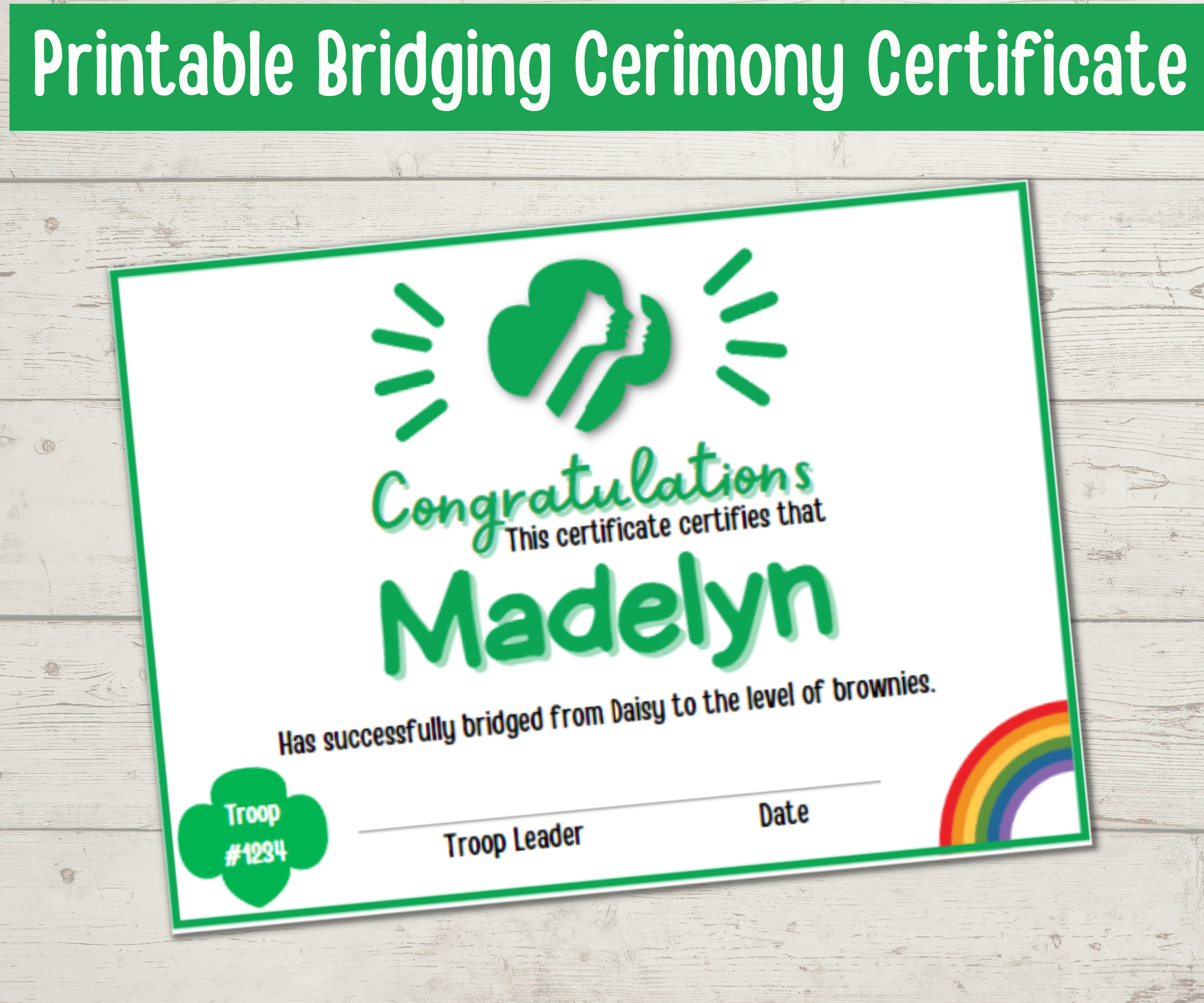 Girl Scout Bridging Ceremony Certificate - INSTANT DOWNLOAD - Daisy ...