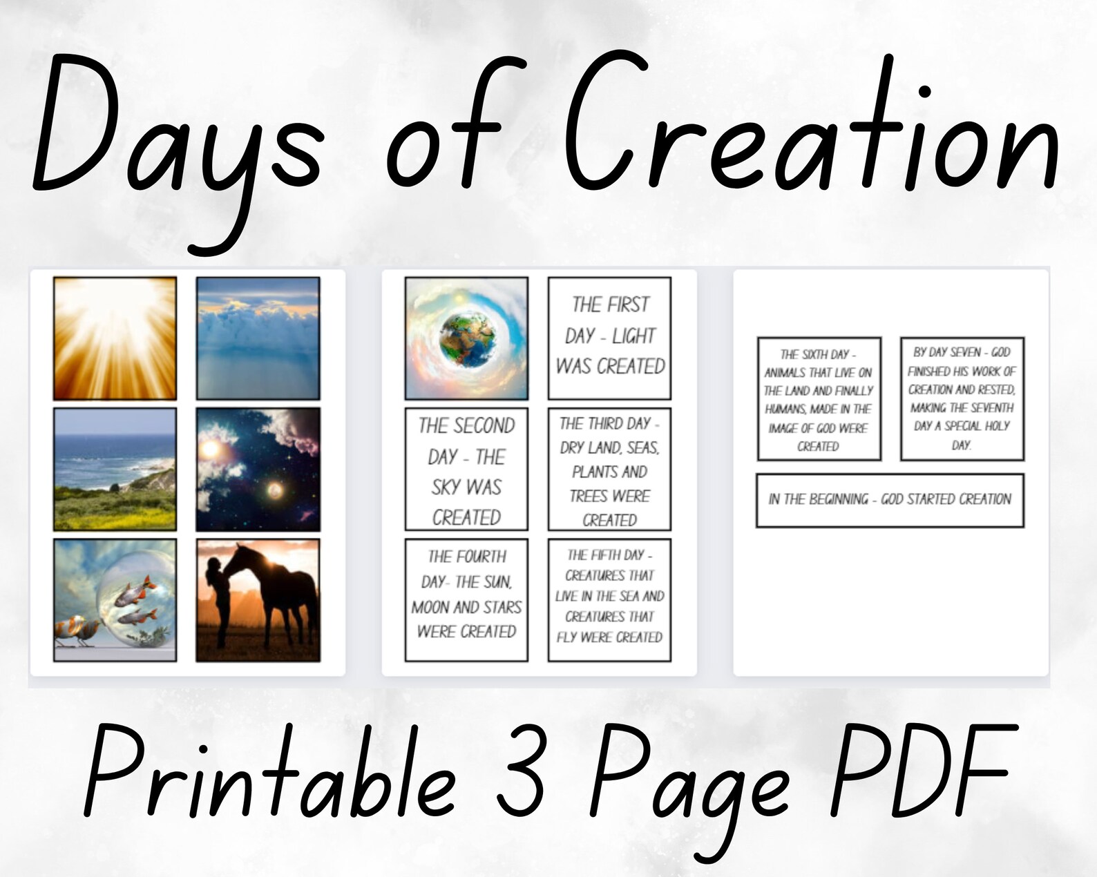 Days of Creation Flash Cards Matching Game, Homeschool Religious ...