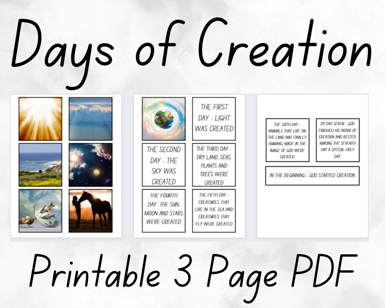Days of Creation Flash Cards Matching Game, Homeschool Religious ...