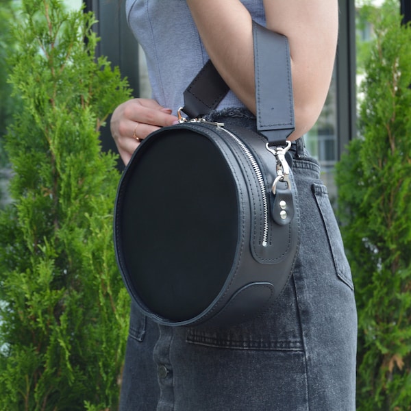Round Leather Bag - Etsy