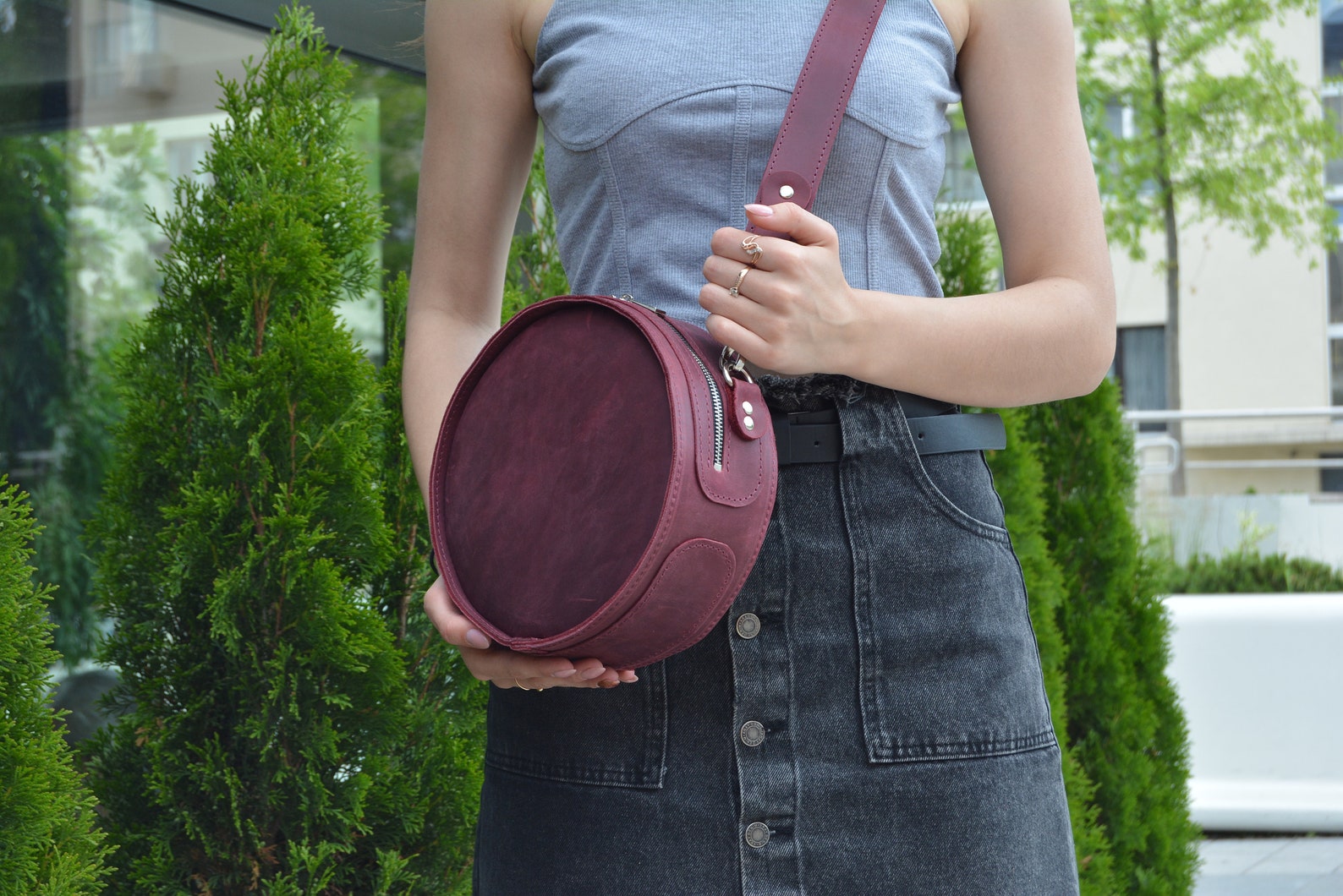 Round Leather Bag Round Bag Circle Leather Bag Gift Bags - Etsy