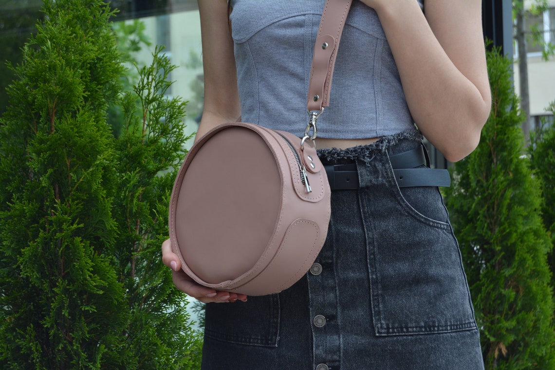 Round Leather Bag Round Bag Circle Leather Bag Gift Bags - Etsy