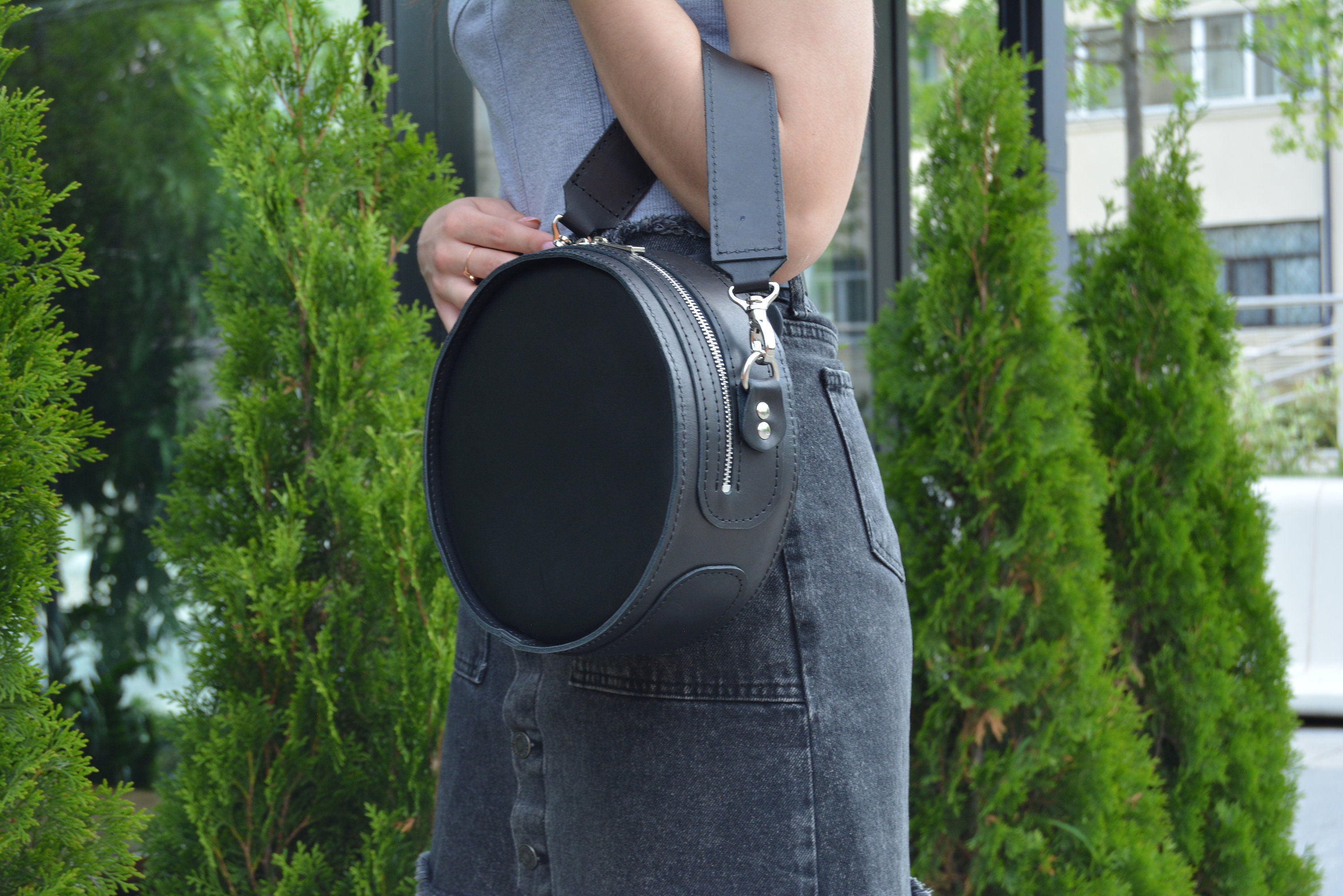 Round Leather Bag Round Bag Circle Leather Bag Gift Bags - Etsy