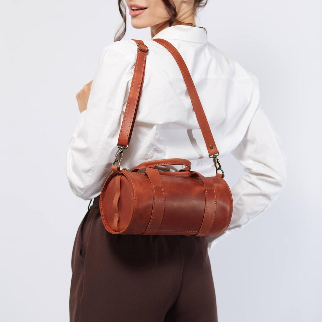 Leather Women Barrel Bag, Cylinder Crossbody Bag, Handmade Vintage ...