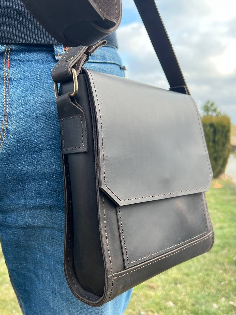 Leather Crossbody Men Bag, Handmade Leather Shoulder Bag, Men Leather ...