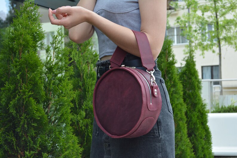Round Leather Bag Round Bag Circle Leather Bag Gift Bags - Etsy