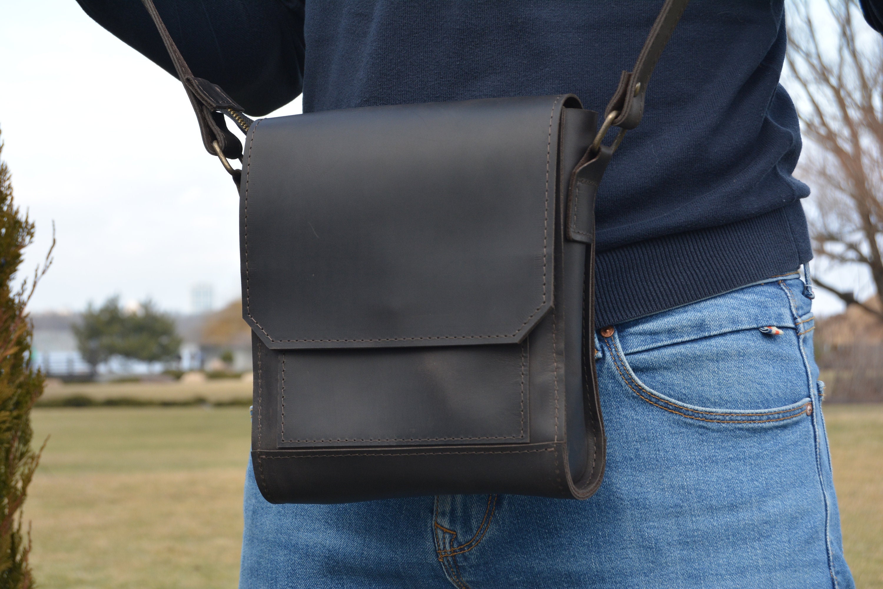 Leather Crossbody Men Bag, Handmade Leather Shoulder Bag, Men Leather ...