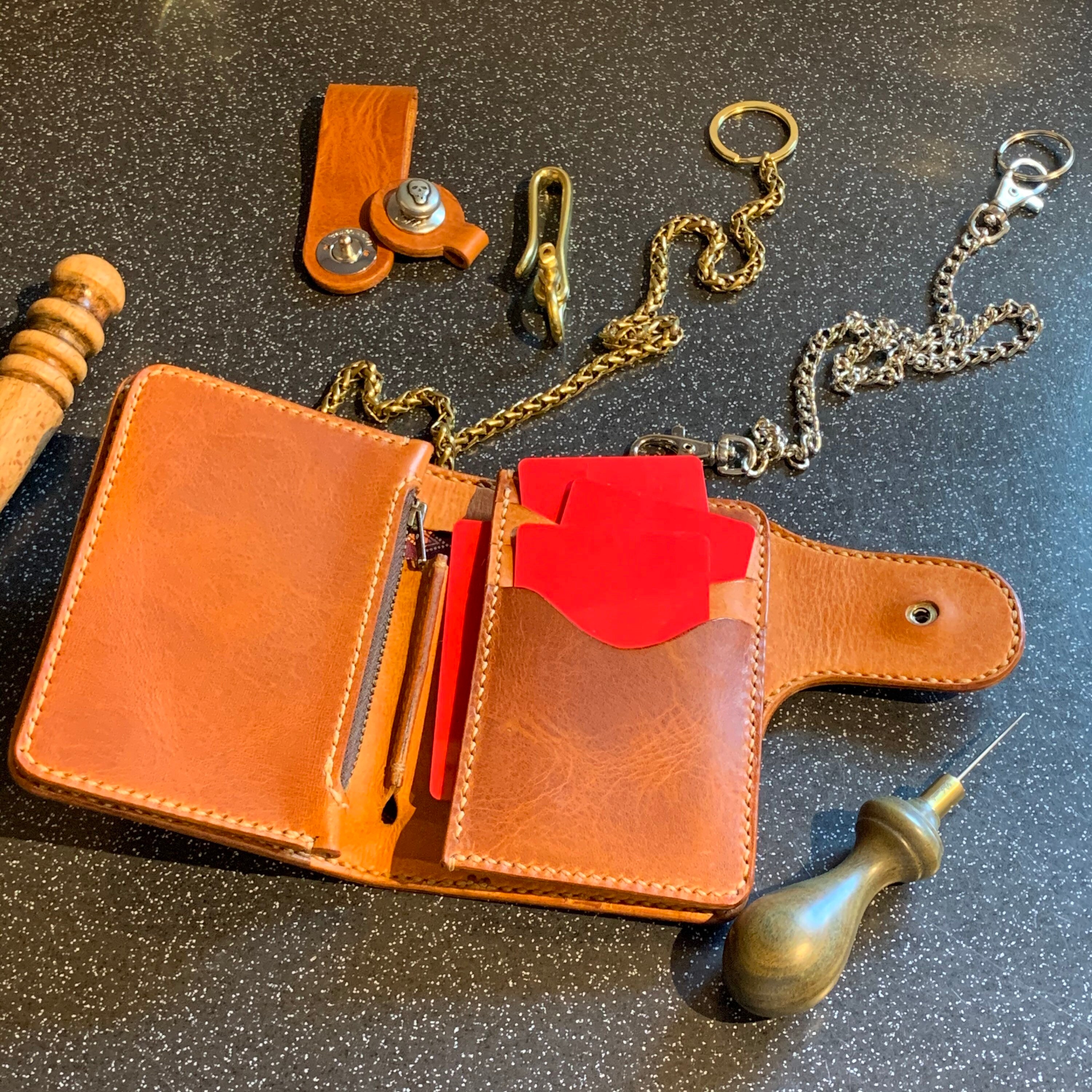 Full Grain Handmade Leather biker Style Wallet and Chain | Etsy