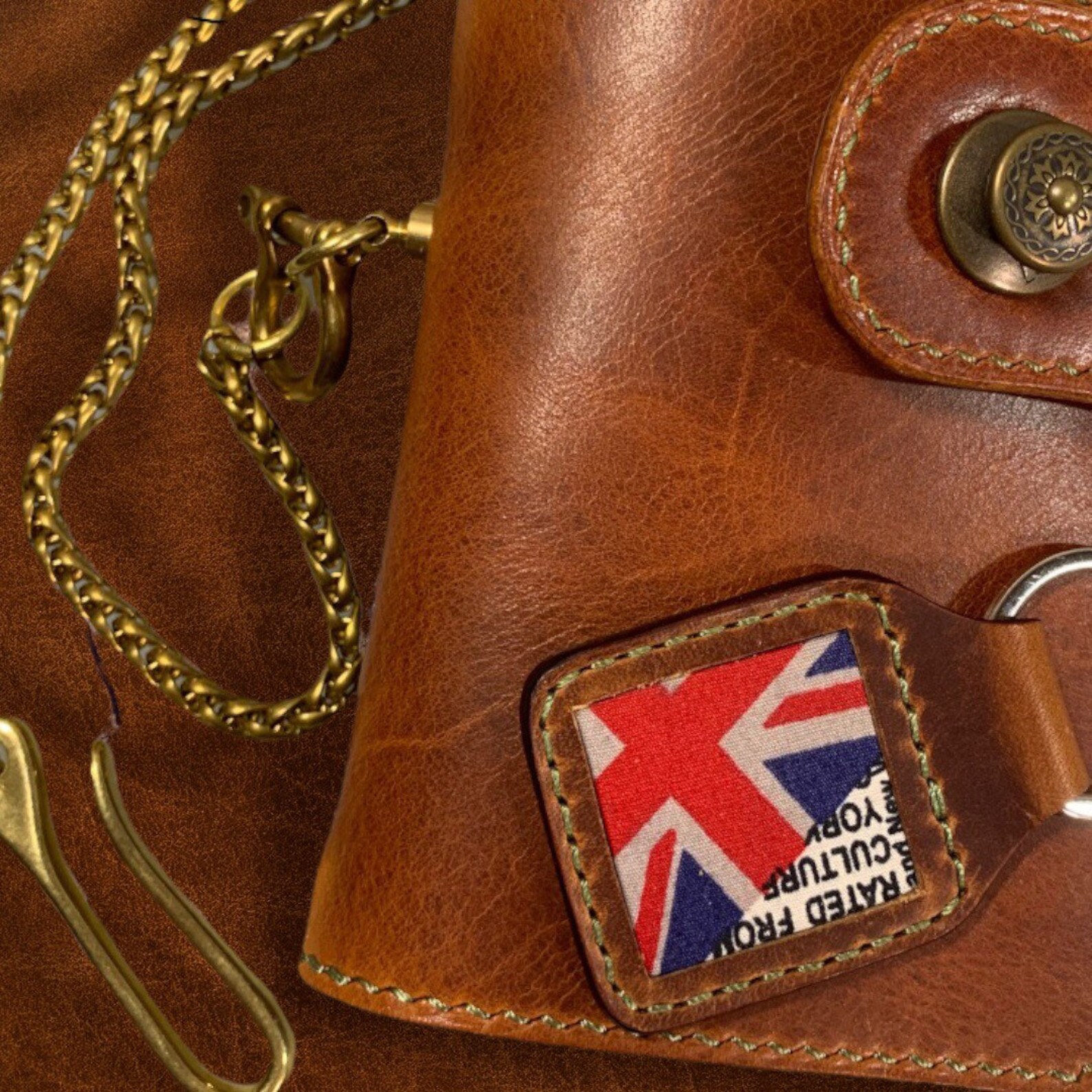 Full Grain Handmade Leather “biker” Style Wallet and Brass/steel Chain ...