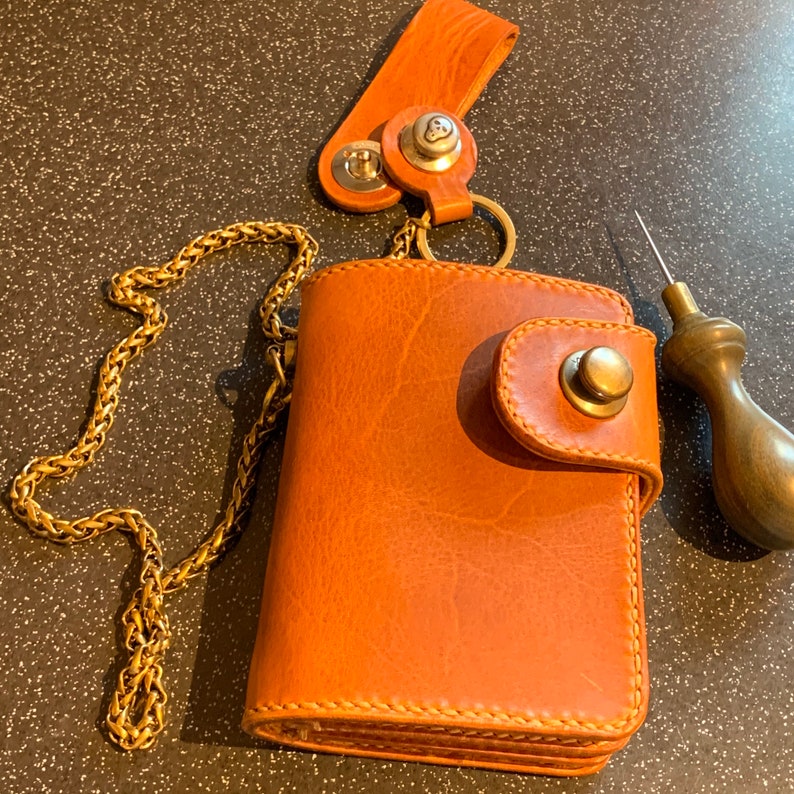 Full Grain Handmade Leather biker Style Wallet and Chain | Etsy