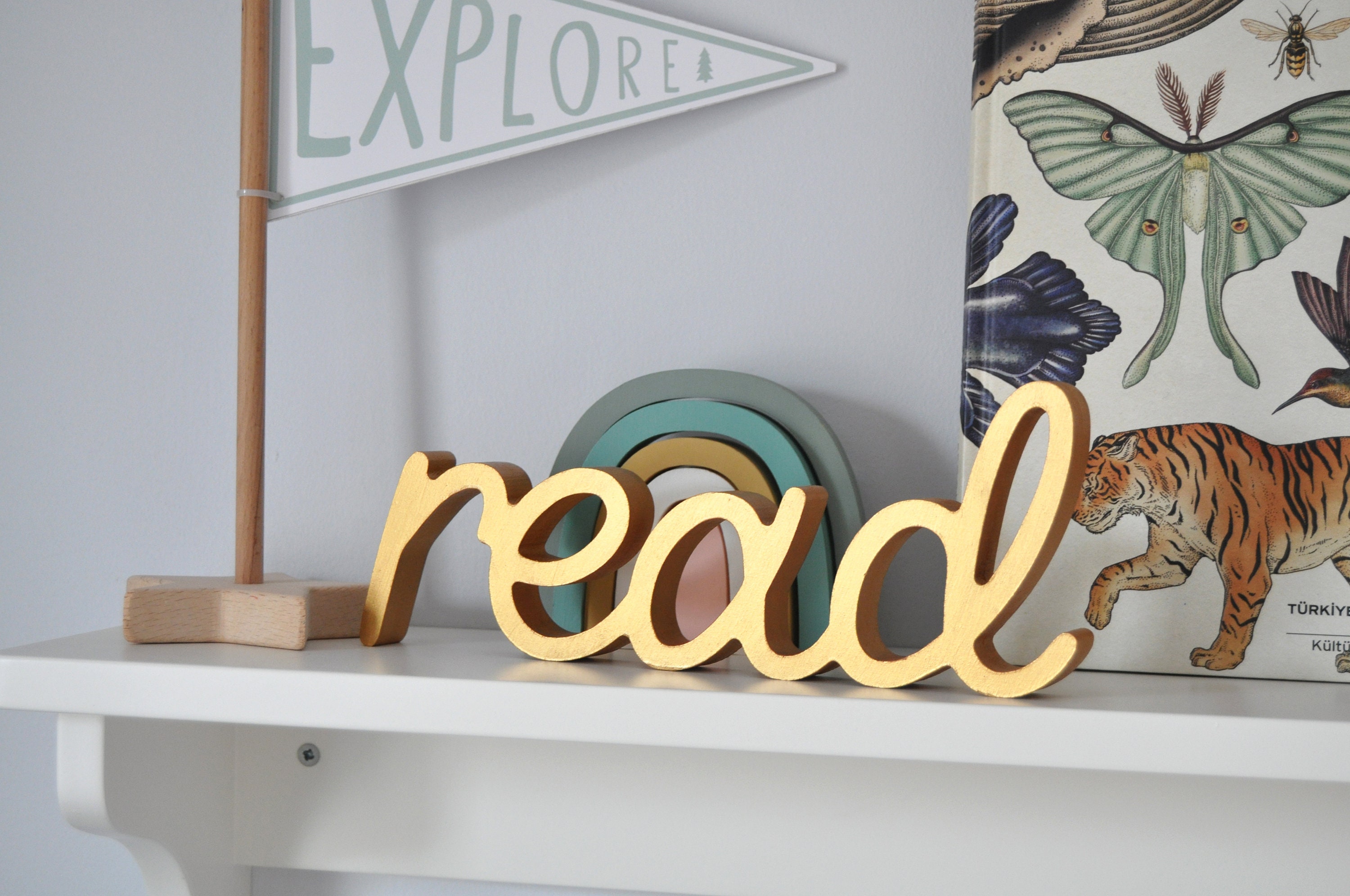 Read Wooden Sign Nursery Wall Decor Metallic Gold Color | Etsy