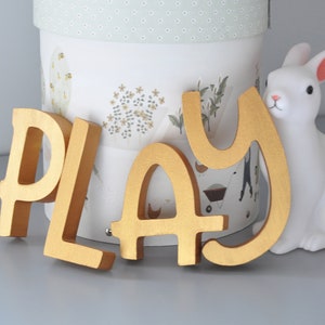 PLAY Wooden Letters Nursery Wall Decor - Gold Color Letters - Etsy