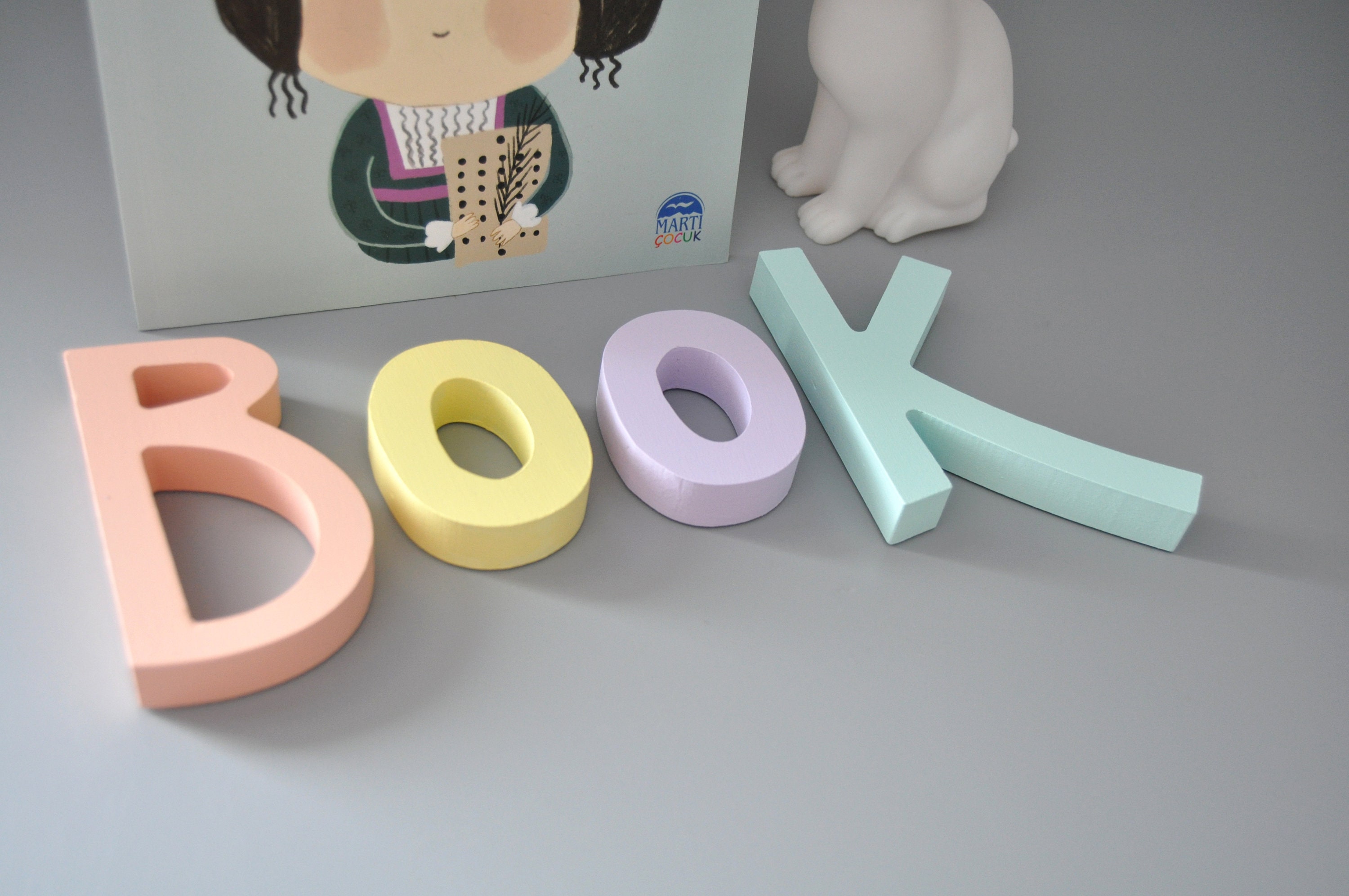 Book Wooden Letters Nursery Wall Decor Pastel colorful | Etsy