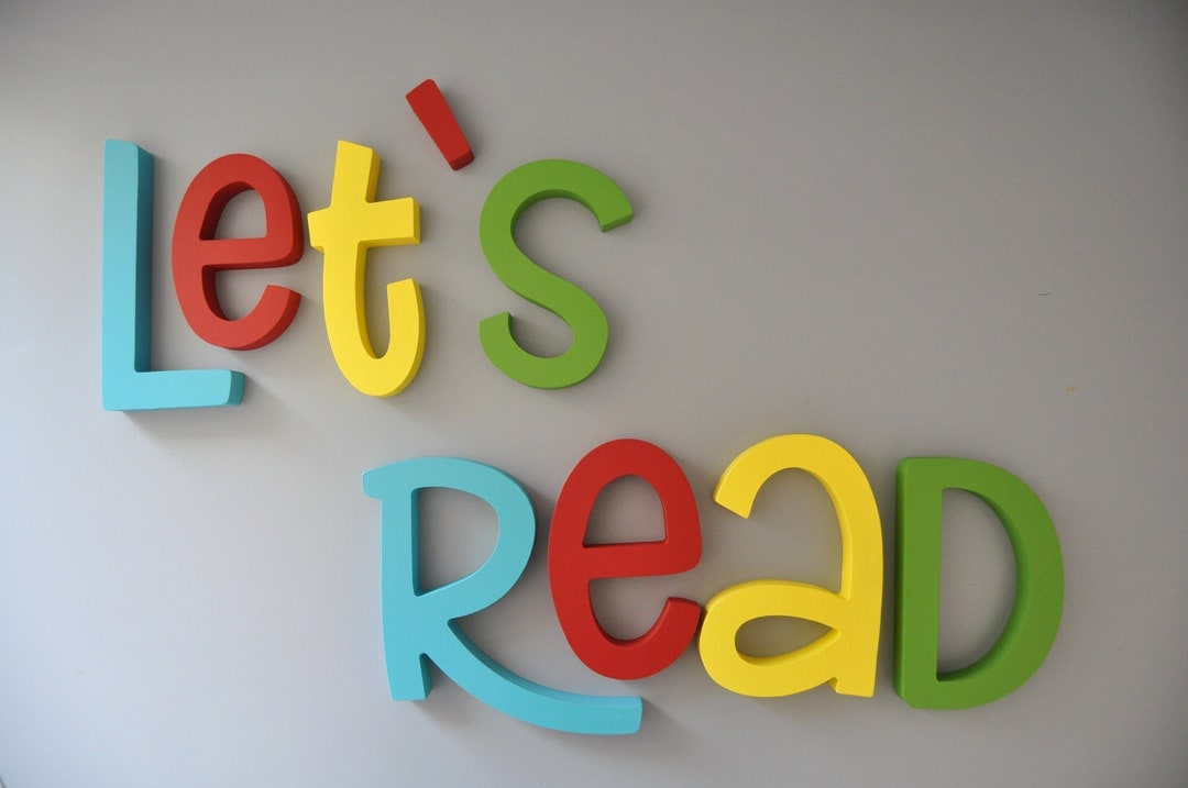 Let's Read Wooden Letters Nursery Wall Decor - Brigt Colorful Letters ...