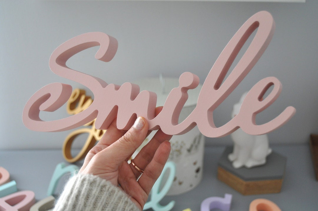Smile Wooden Sign Nursery Wall Decor - Powder Pink Color - Best Gift ...