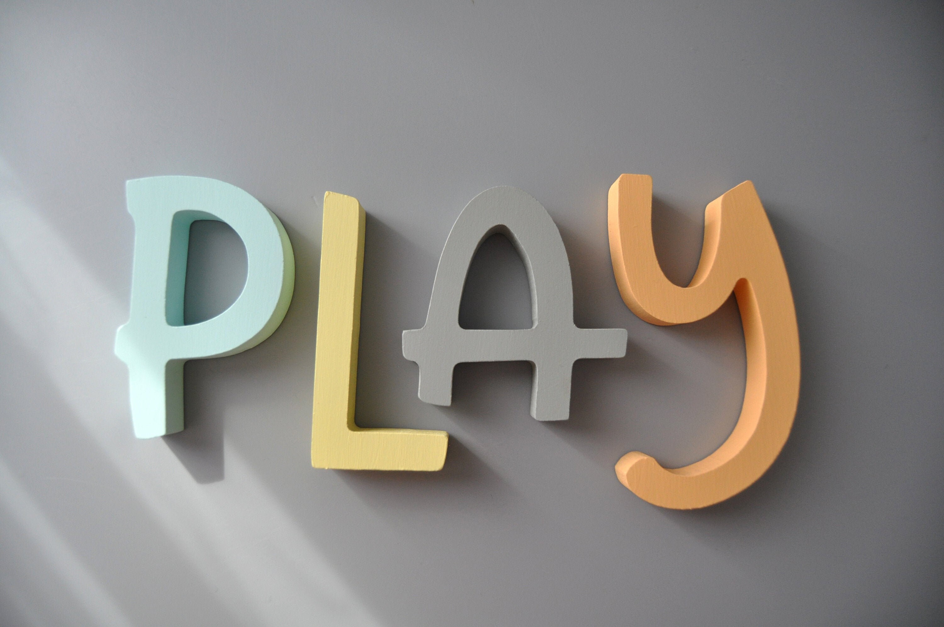PLAY Wooden Letters Nursery Wall Decor - Gender-neutral Room Shades ...