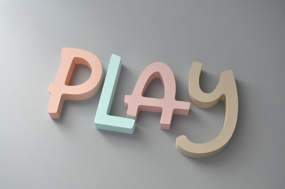 PLAY Wooden Letters Nursery Wall Decor - Pastel Colorful Letters - Best ...