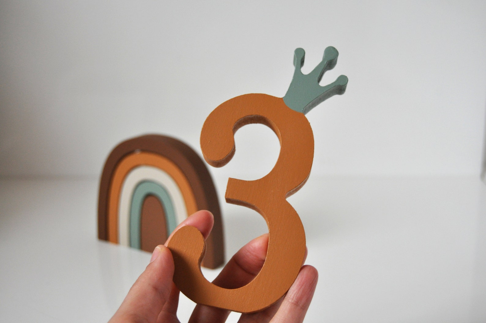 3th Birthday Photo Props Set | Brown 3 Number With Crown | Boho Rainbow ...