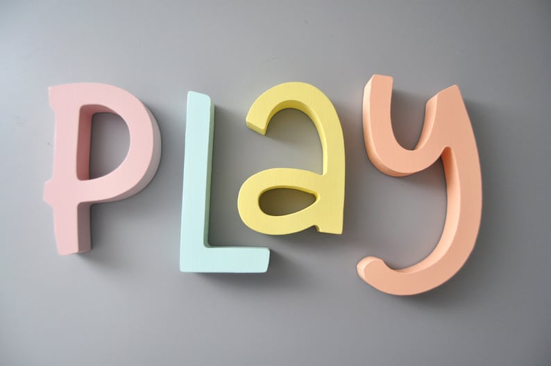 PLAY Wooden Letters Nursery Wall Decor - Gender-neutral Room Shades ...