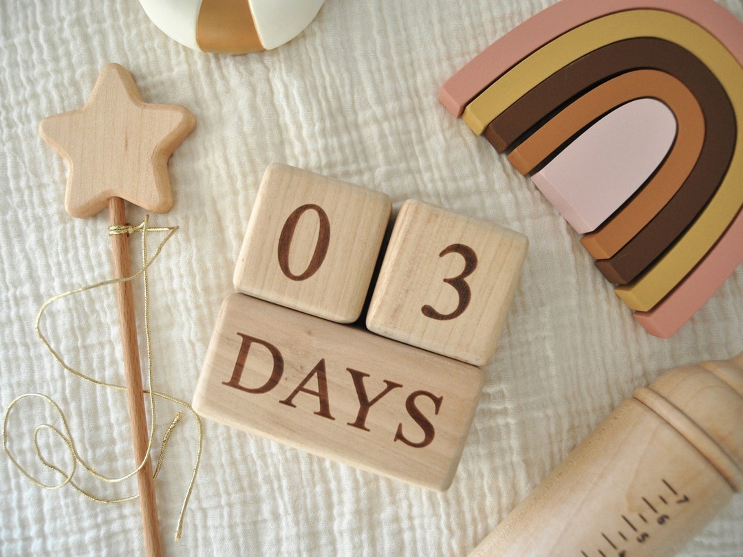 Wooden Baby Milestone Blocks | Baby Monthly Block | Days, Weeks, Months ...