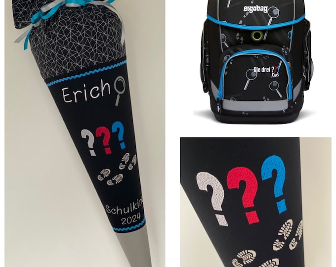 Drei Fragezeichen Schultüte, Zuckertüte 70cm Stoff, Name inklusive ...